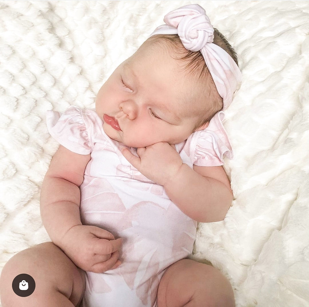 Baby Girl Short Frill Sleeve Bodysuit - Cute Pink Floral Design - Minky ...