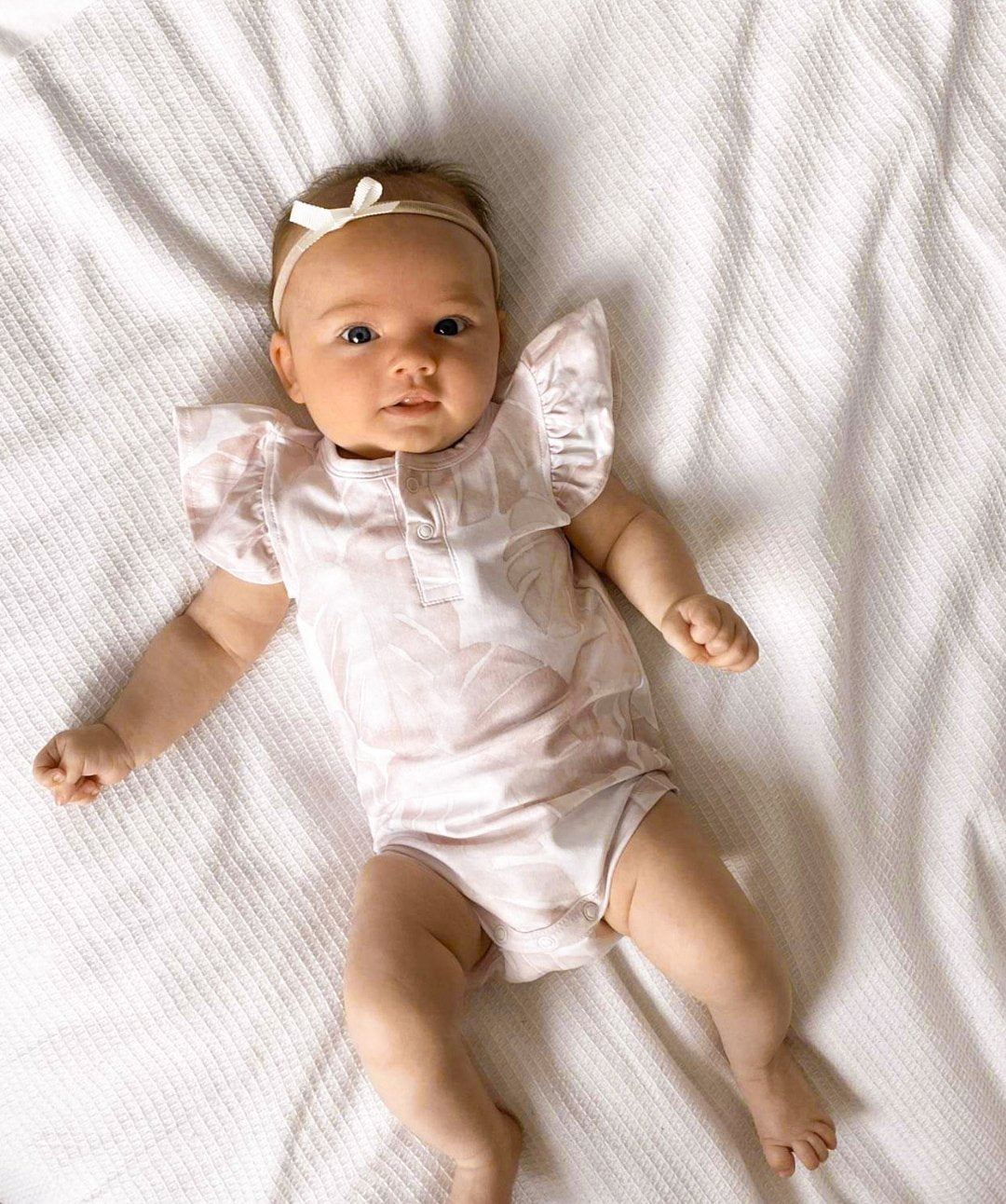 Baby Girl Short Frill Sleeve Bodysuit - Cute Pink Floral Design - Minky ...